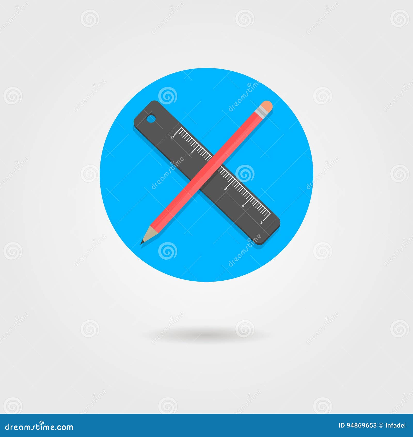 Pencil and Ruler in the Circle with Shadow Stock Vector - Illustration ...