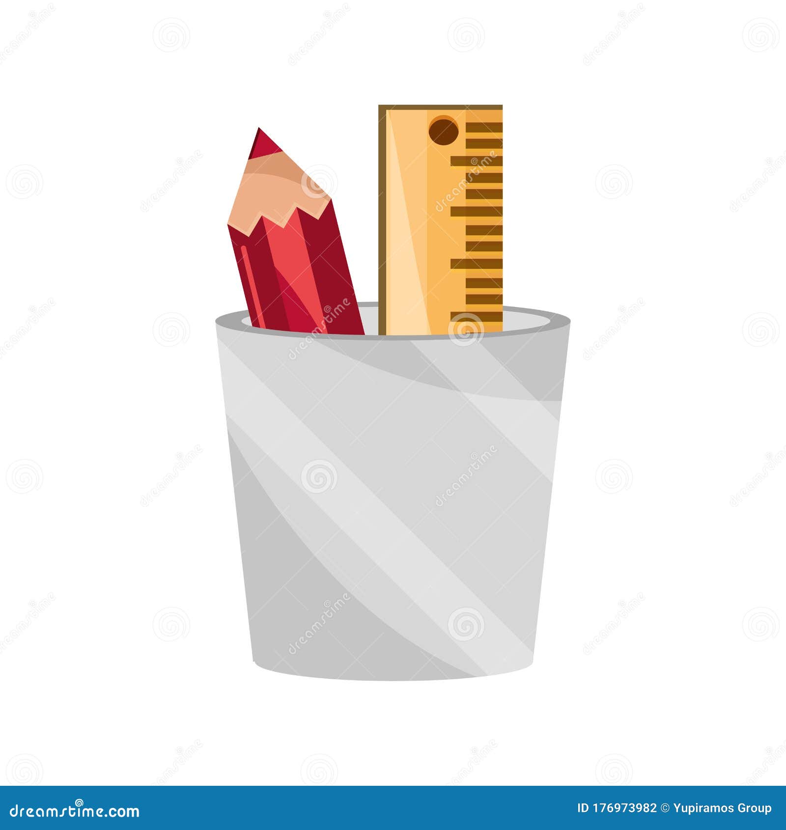 Pencil and Ruler in Cup Supply Study School Education Isolated Icon ...