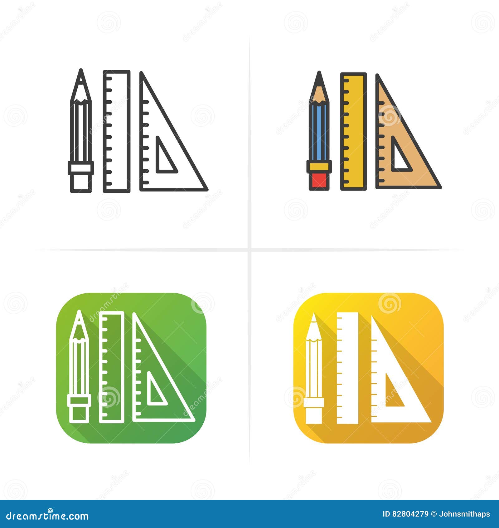 Pencil and Ruler Icon. Flat Design, Linear Color Styles. Isolated ...