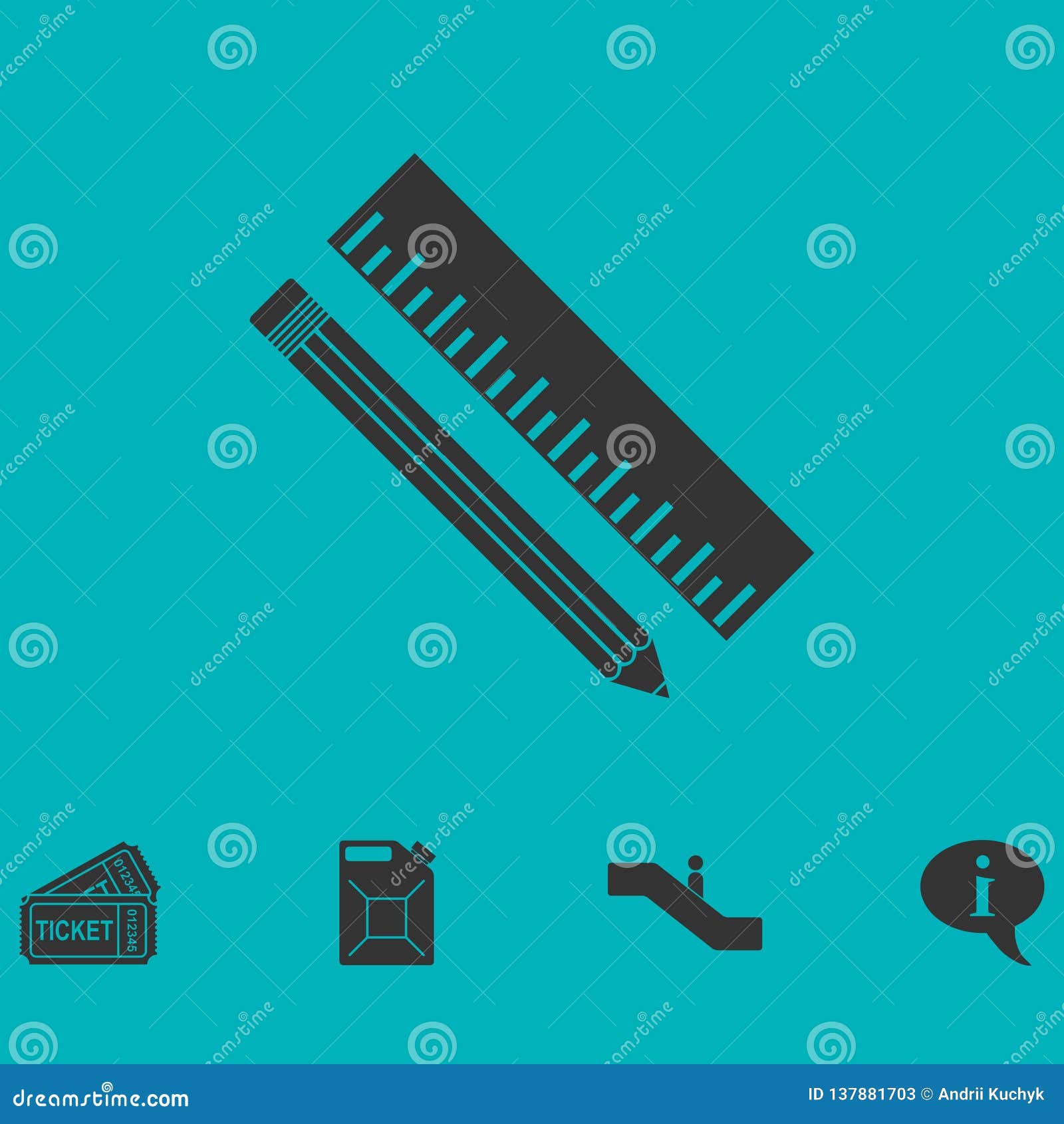 Pencil and ruler icon flat stock vector. Illustration of ruler - 137881703