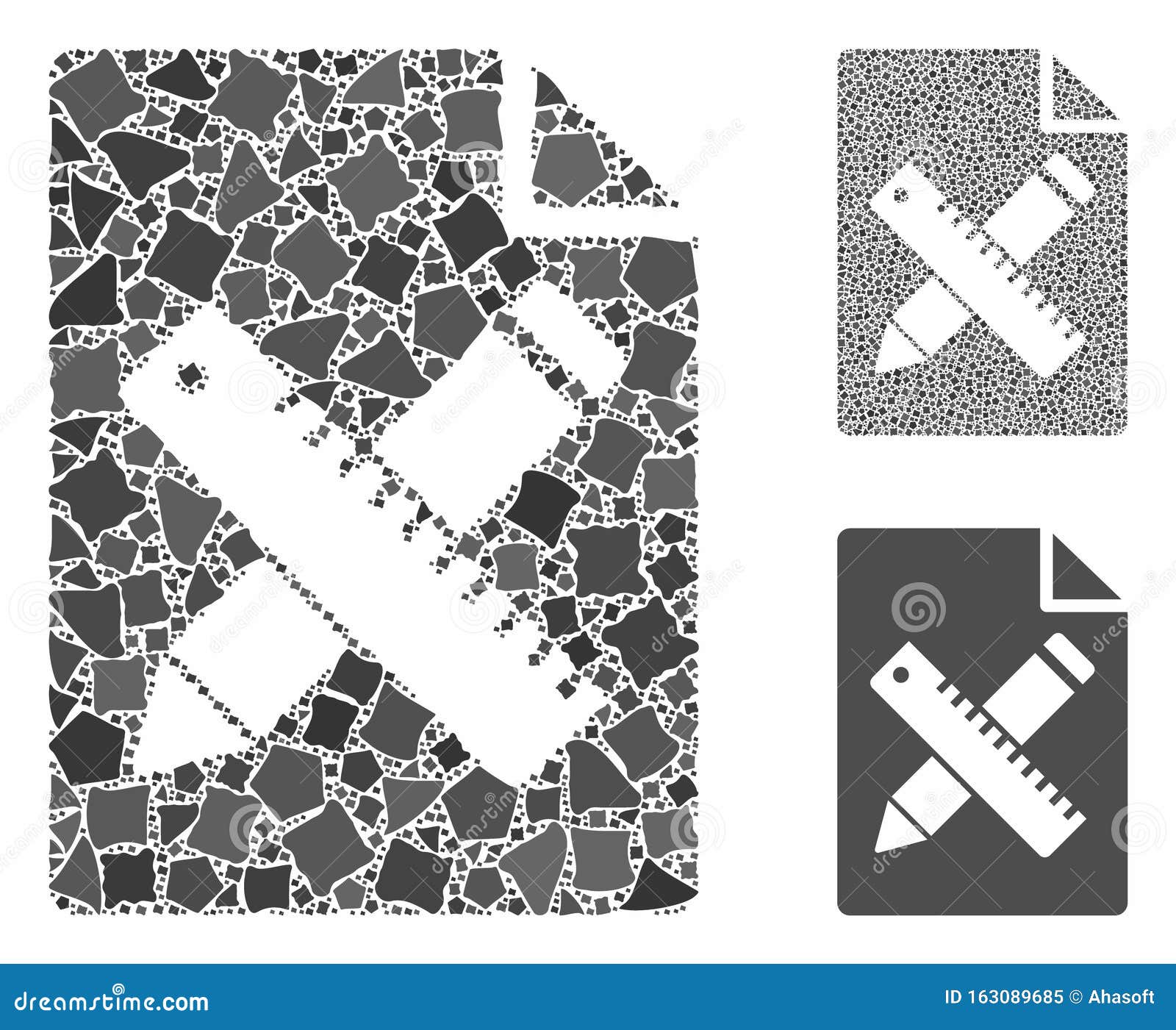 Pencil and Ruler Page Composition Icon of Uneven Pieces Stock ...