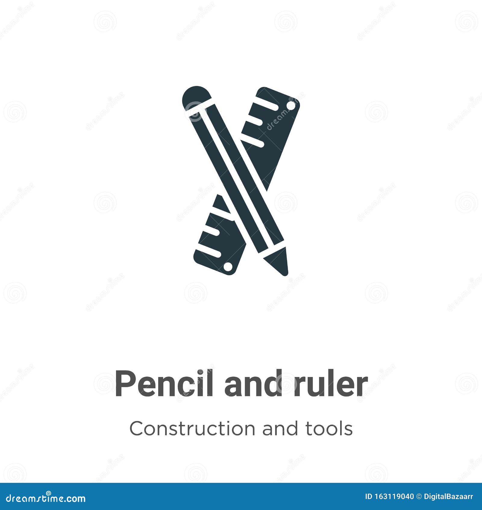Pencil And Ruler Vector Icon On White Background. Flat Vector Pencil ...