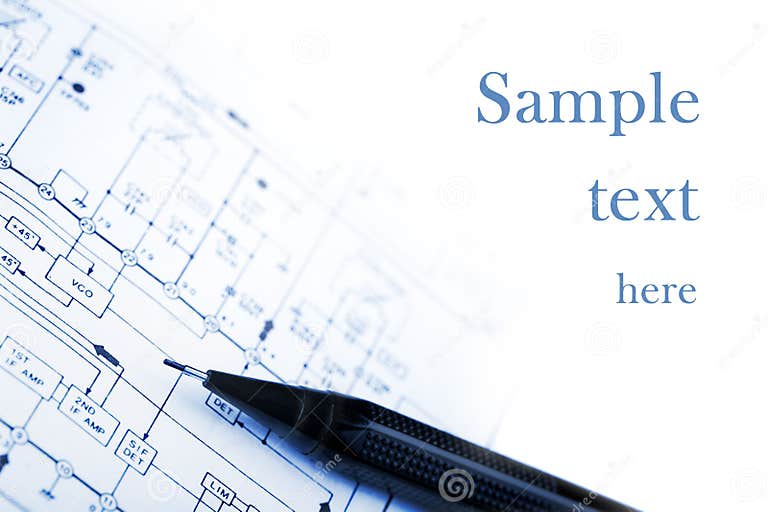 Pencil on a Schematic Diagram Background Stock Image - Image of ...