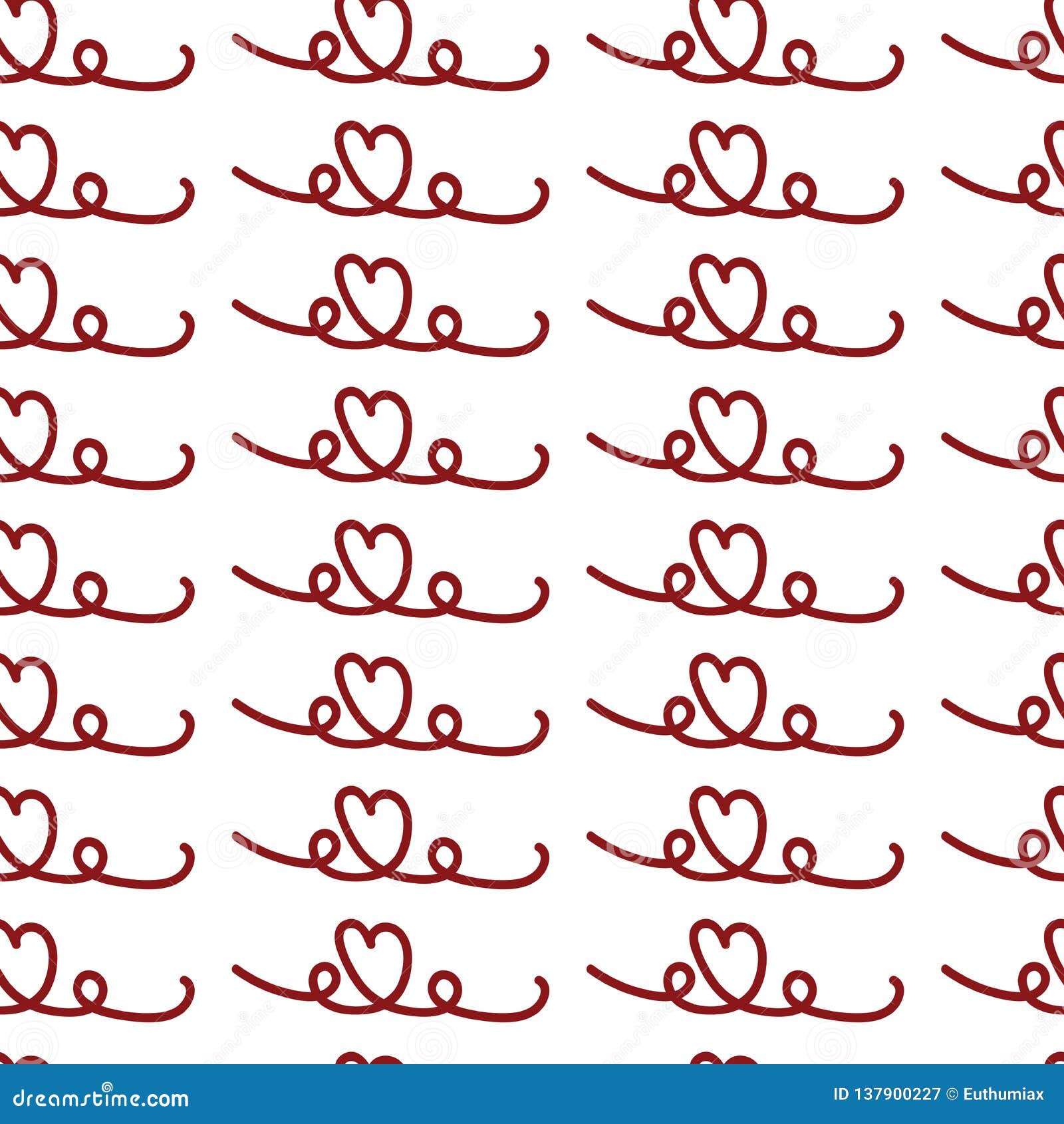 Vector Hand Drawn Doodle Heart Line Repeat Seamless Pattern. Pencil ...