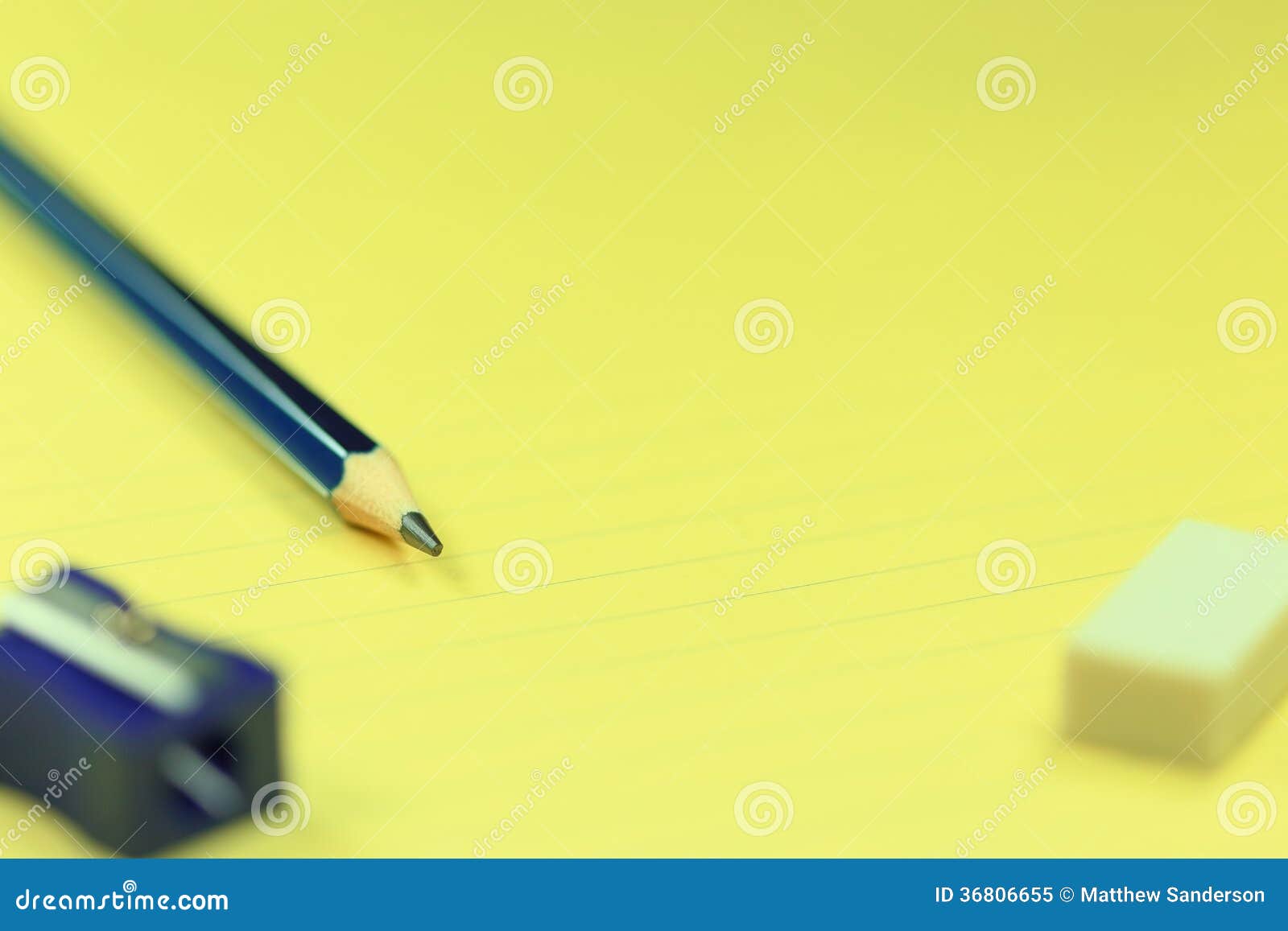 Pencil, Sharpener, Eraser and Paper Stock Image - Image of closeup ...