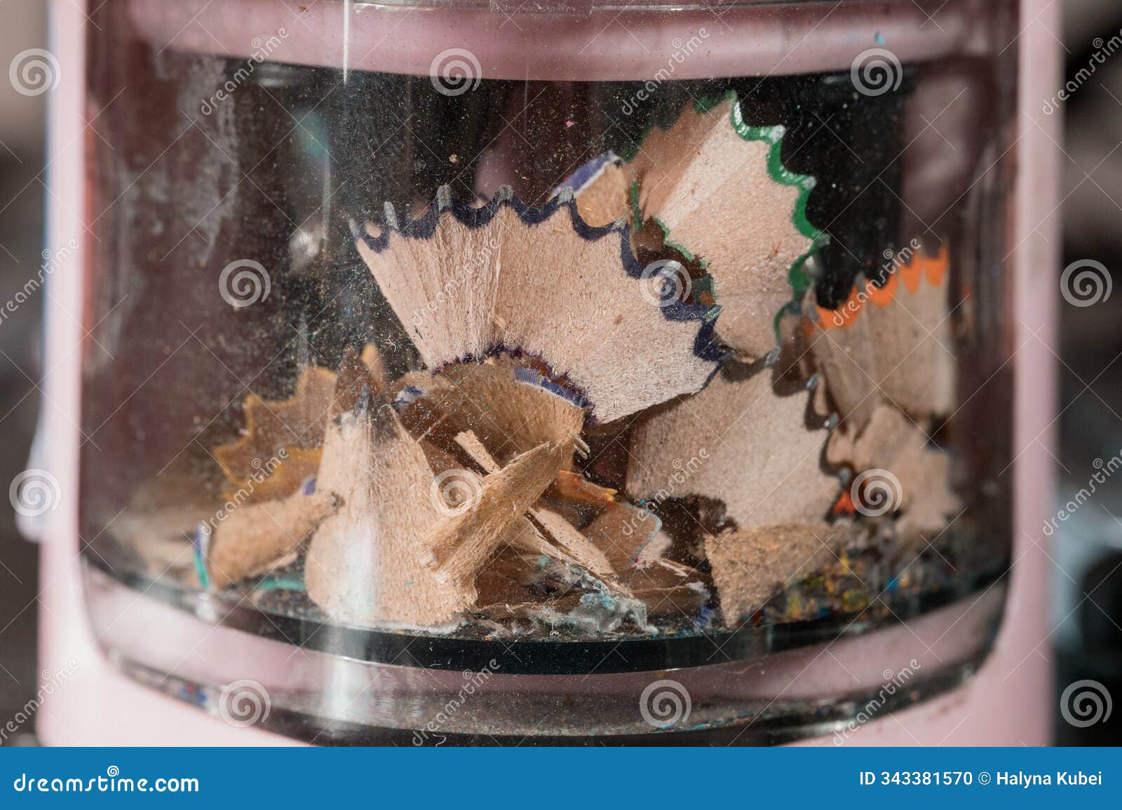 Pencil Sharpener Filled with Colorful Shavings and Dust Particles Stock ...