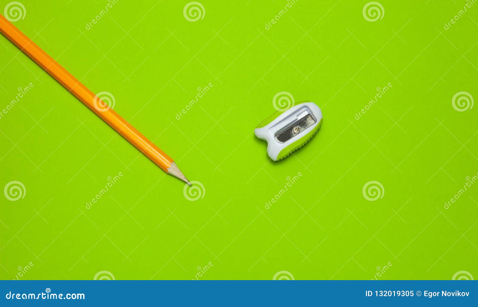 Pencil and Sharpener on a Green Background, Top View Stock Image ...
