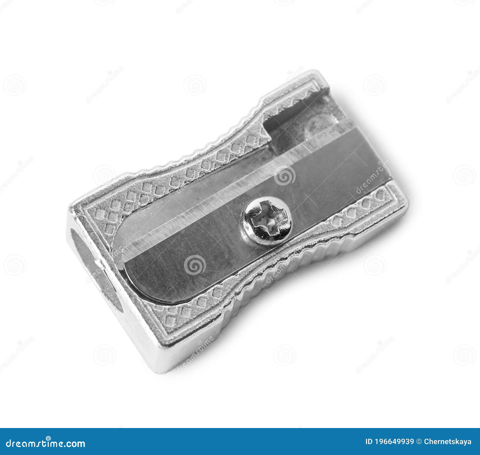 Pencil Sharpener Isolated on White, Top View. School Stationery Stock ...