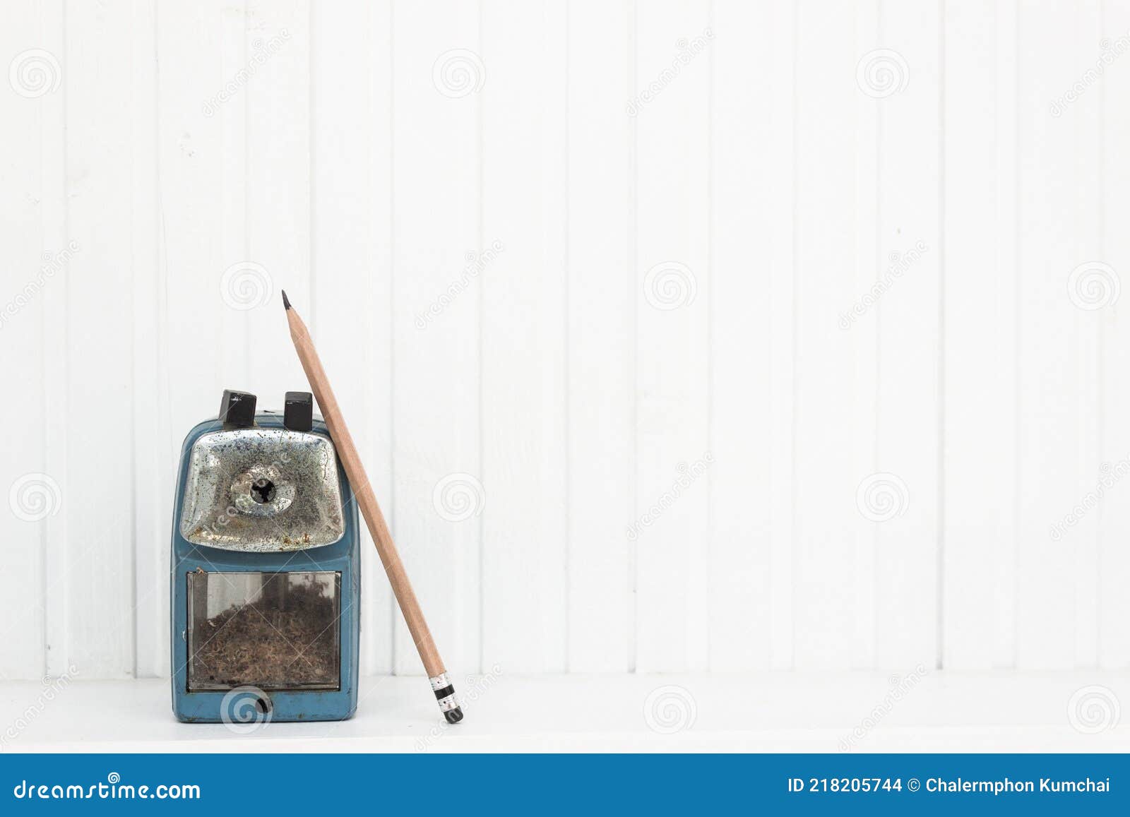 A Pencil Sharpener with Pencil on Table. Stock Photo - Image of drawing ...