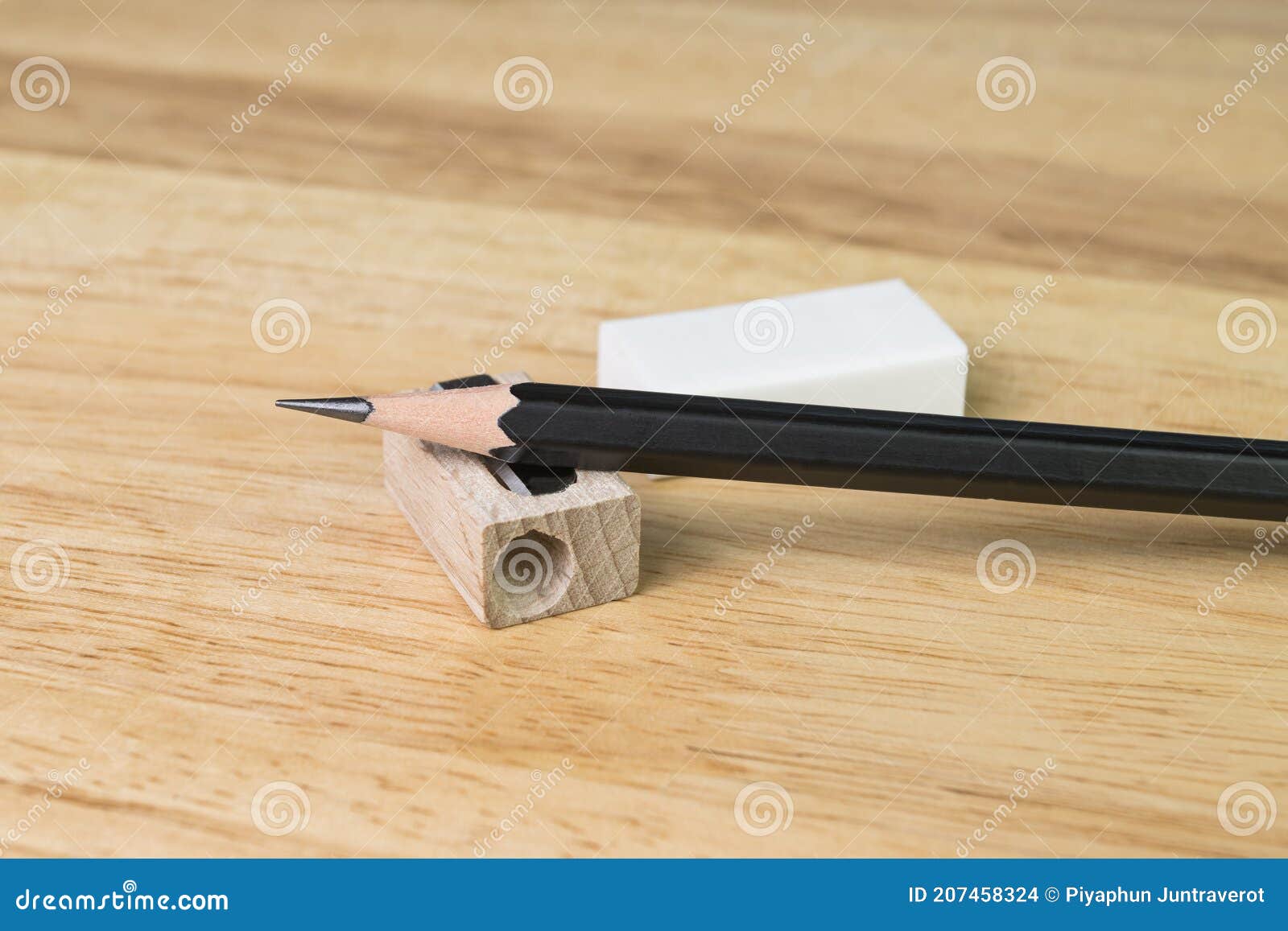 Pencil and Pencil Sharpener on Wood Table Stock Photo - Image of ...