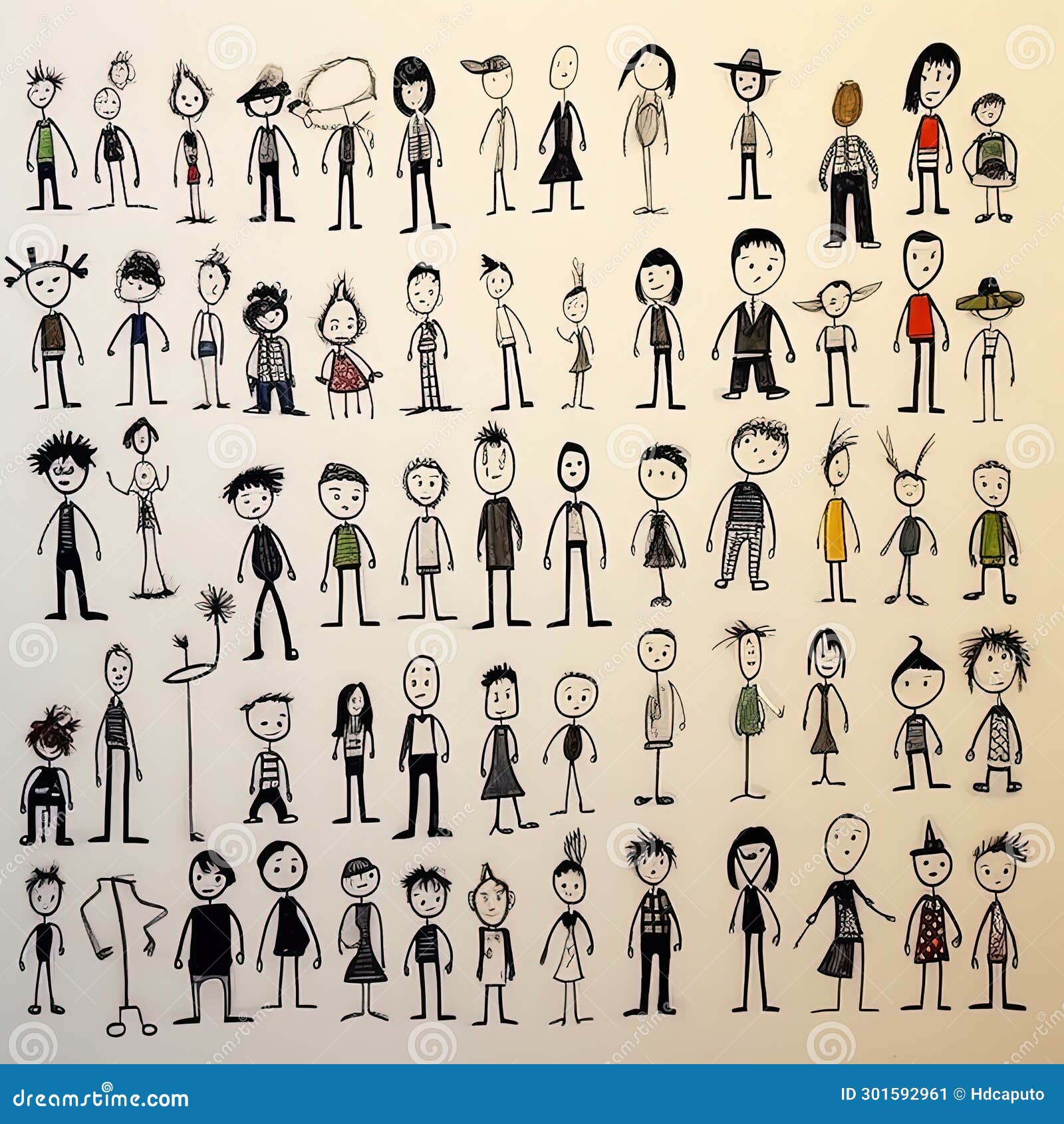 Pencil Simple Lines Drawing of Different People in Different Poses and ...