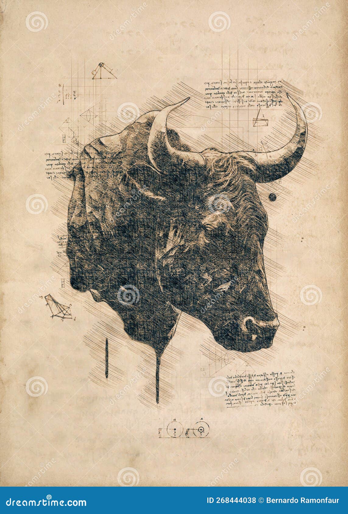 Pencil sketch of a bull stock photo. Image of farm, sketch - 268444038