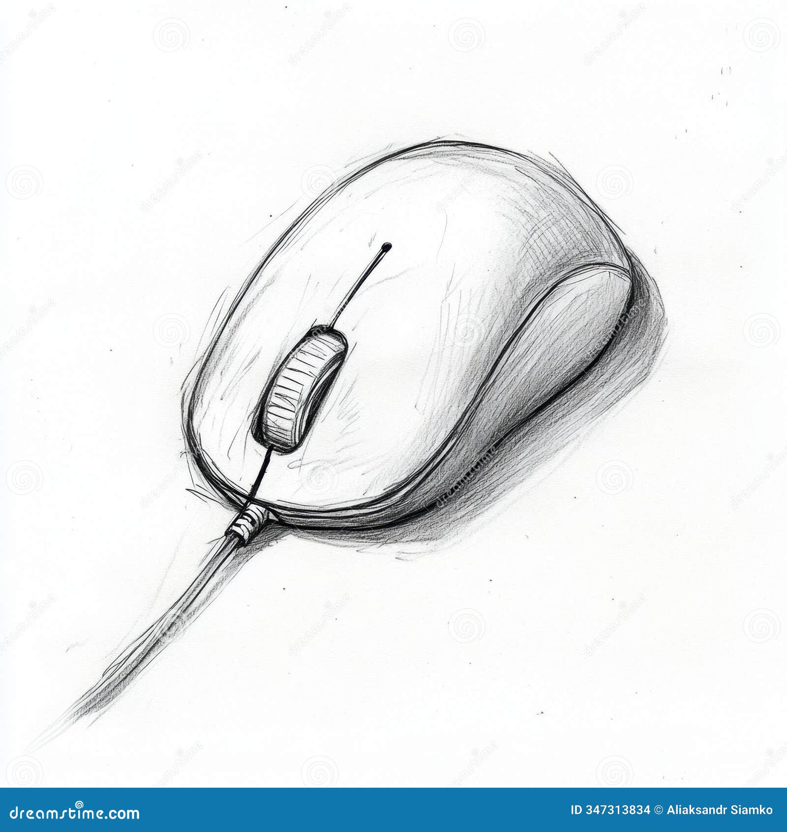 Pencil Sketch of a Computer Mouse with Cable Detail Stock Illustration ...