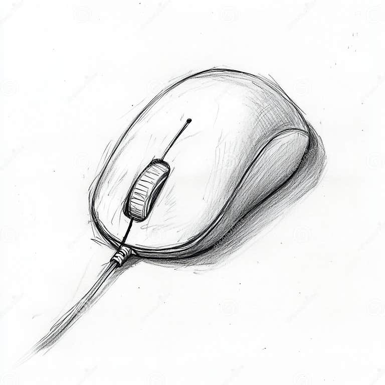 Pencil Sketch of a Computer Mouse with Cable Detail Stock Illustration ...