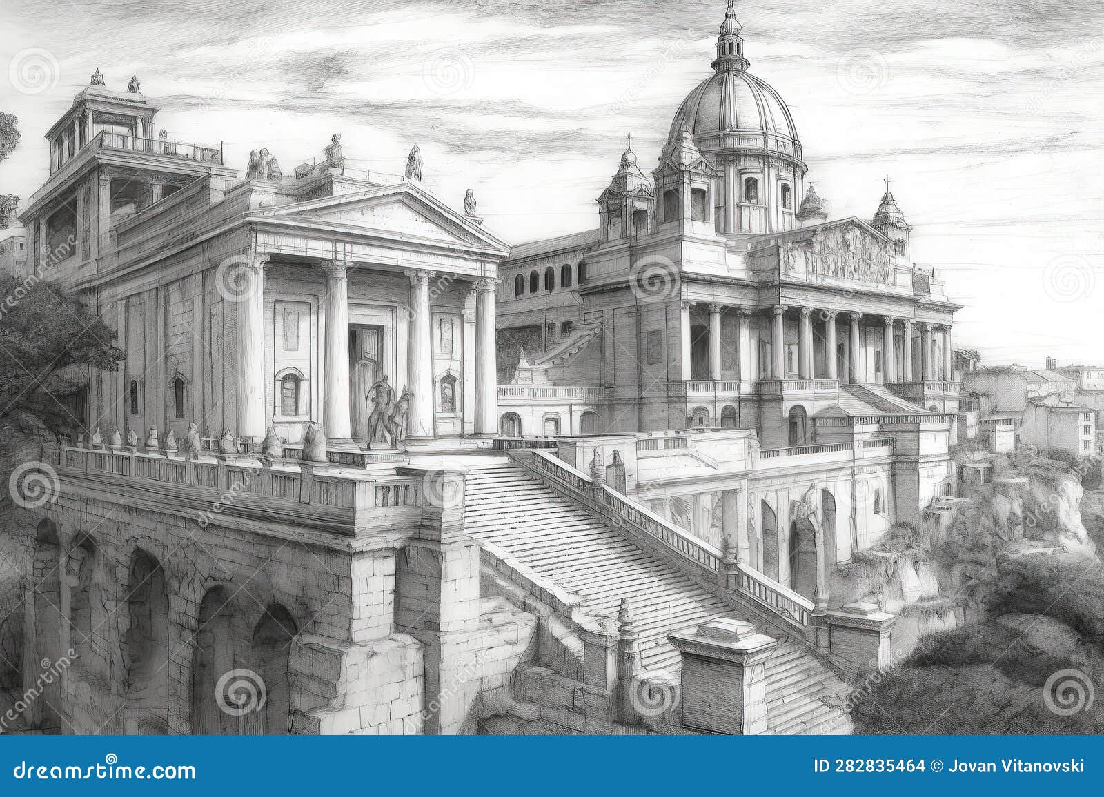 Pencil Sketch Drawing of Roman Building Architecture Generative AI ...