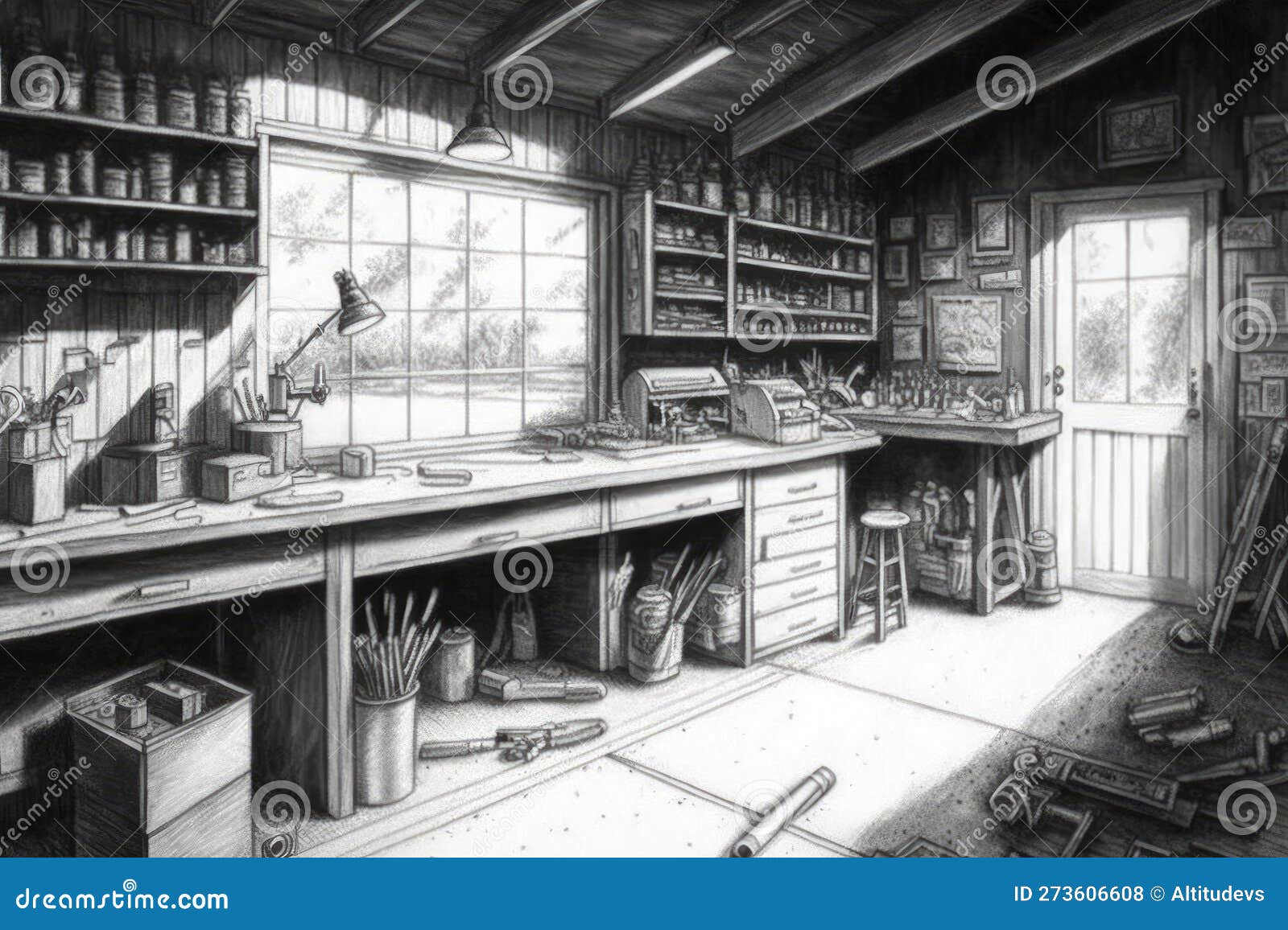 Old Garage, Filled With Vintage Tools And Equipment Of Bygone Era ...