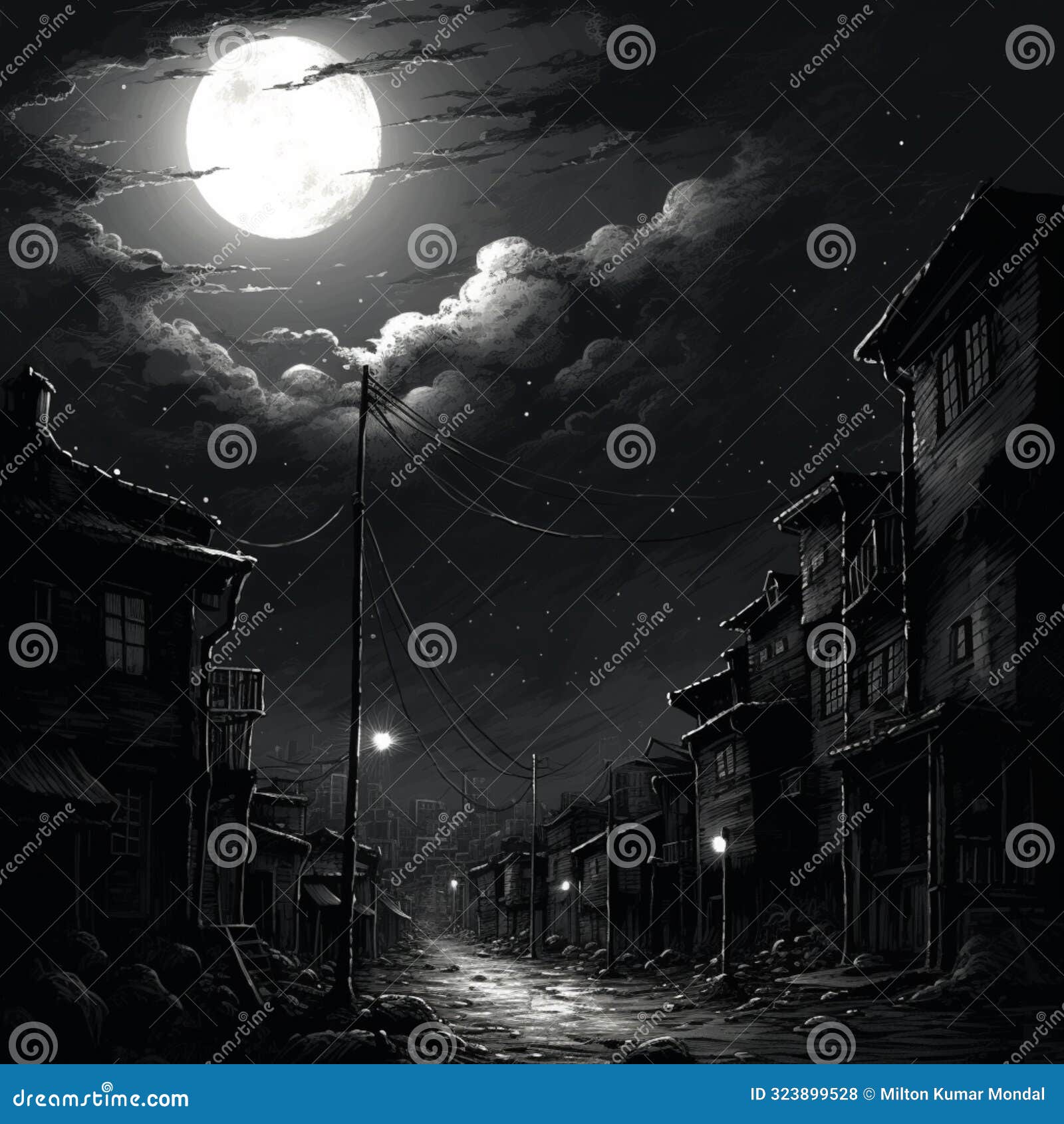 Pencil Sketch Night Sky Moon Nice View Image Stock Photo - Image of ...
