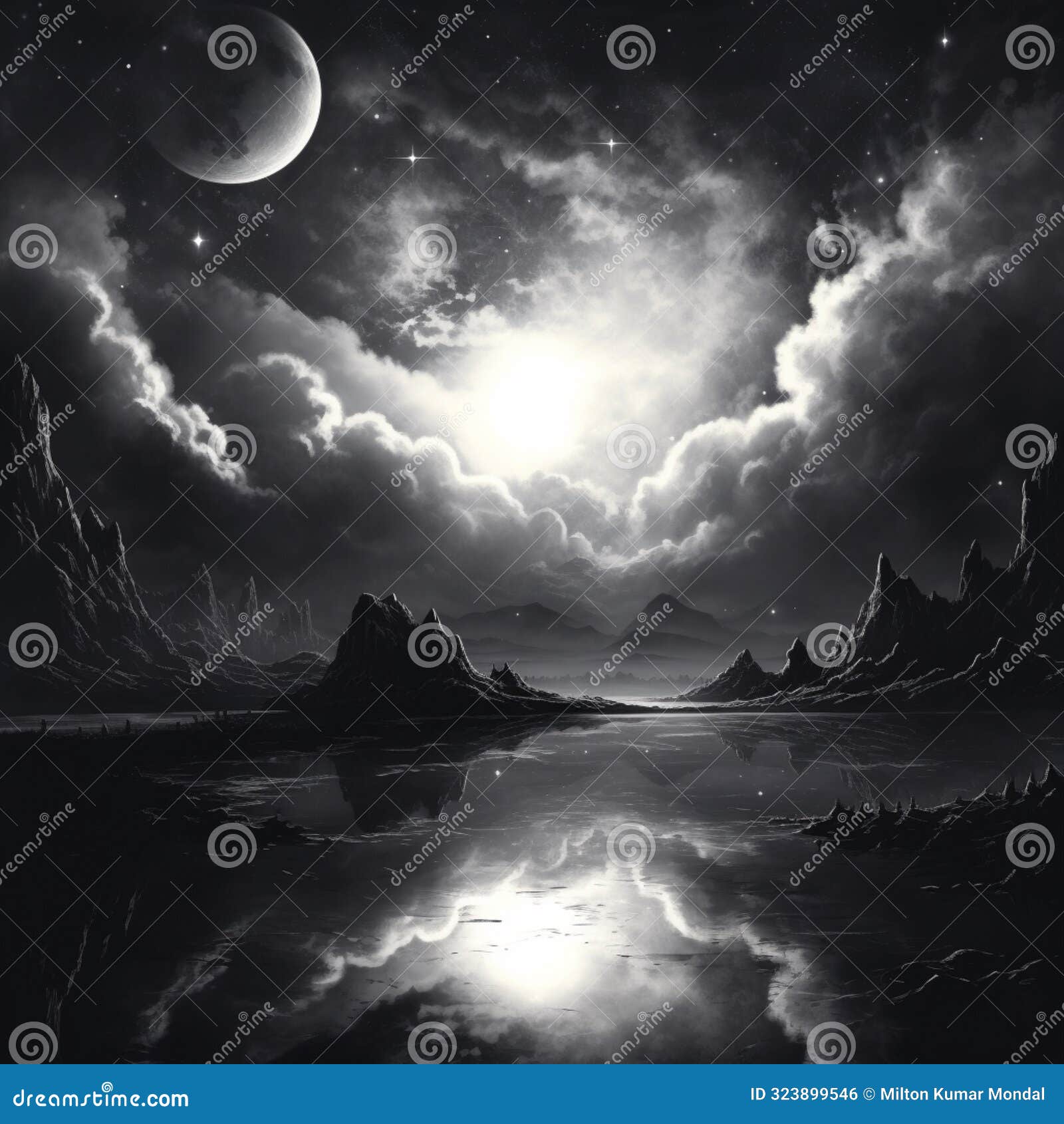 Pencil Sketch Night Sky Moon Nice View Image Stock Photo - Image of ...