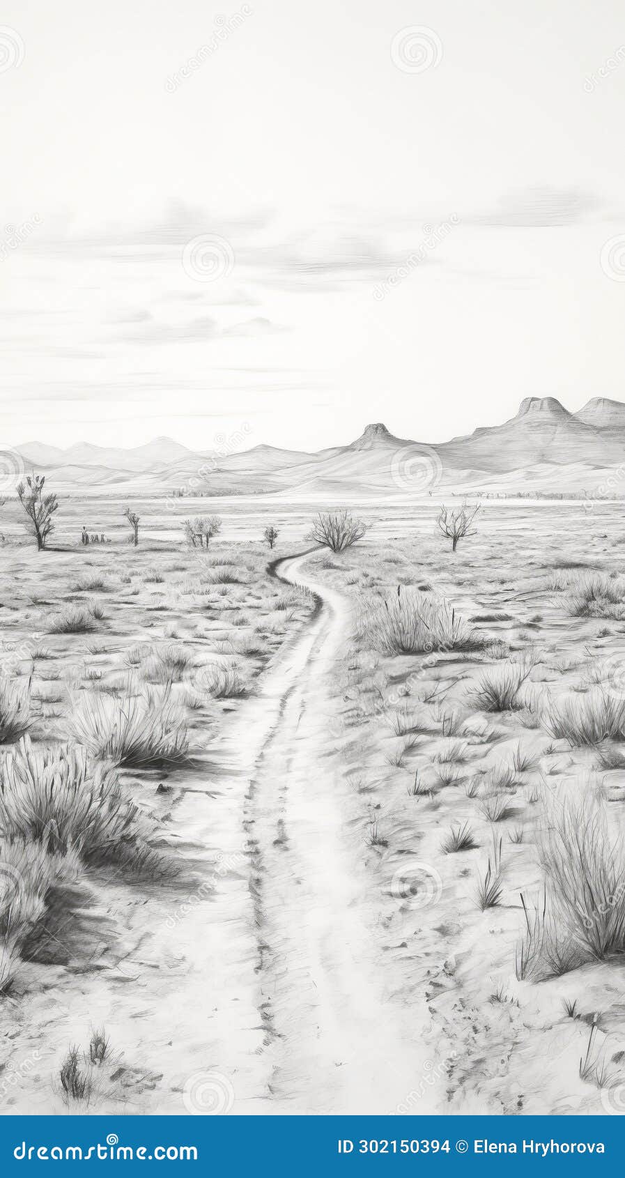 Pencil-Sketched Desert Path: Artistic Serenity Stock Photo - Image of ...