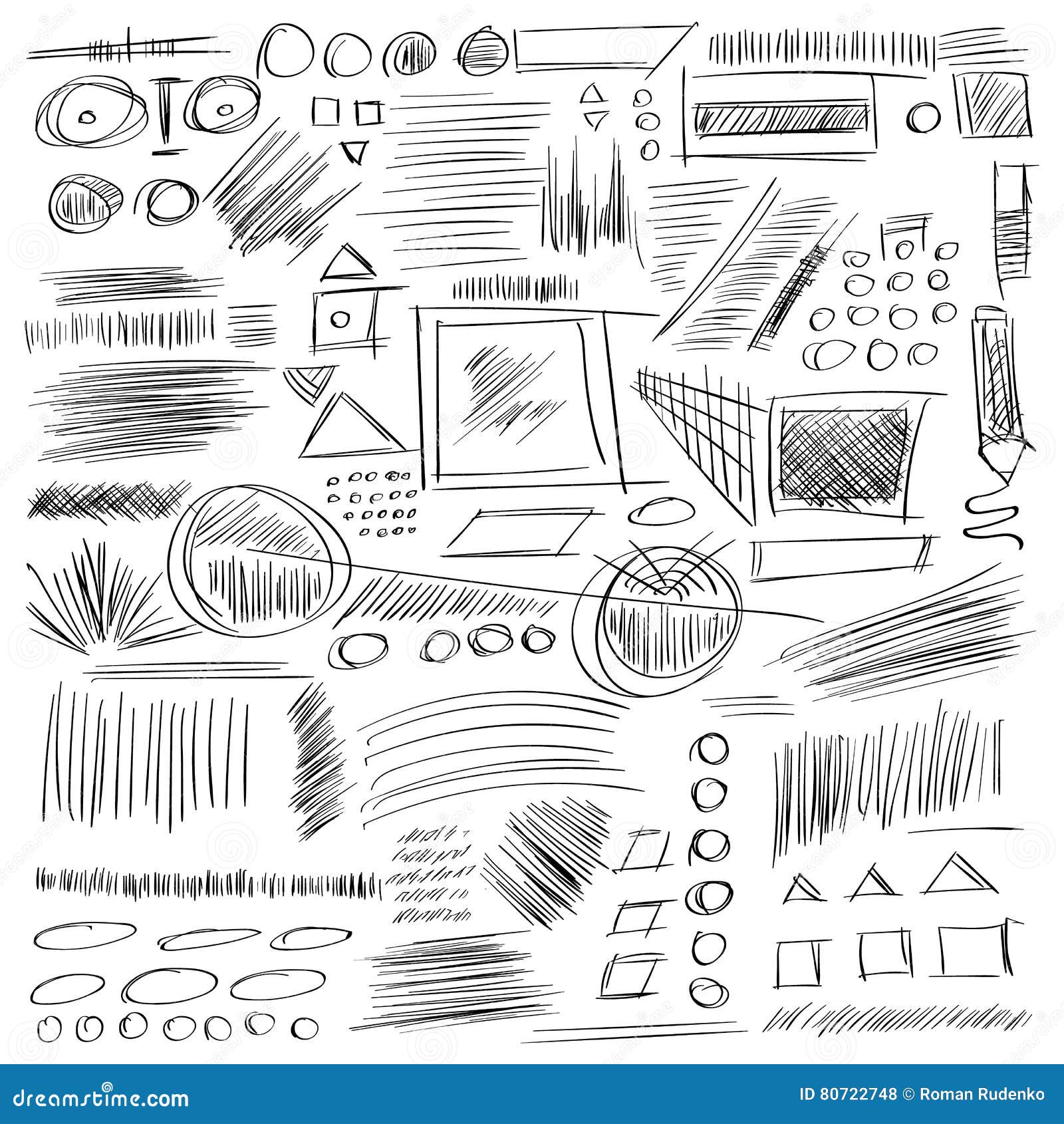 Pencil Sketches. Hand Drawn Scribble Shapes Stock Vector - Illustration ...