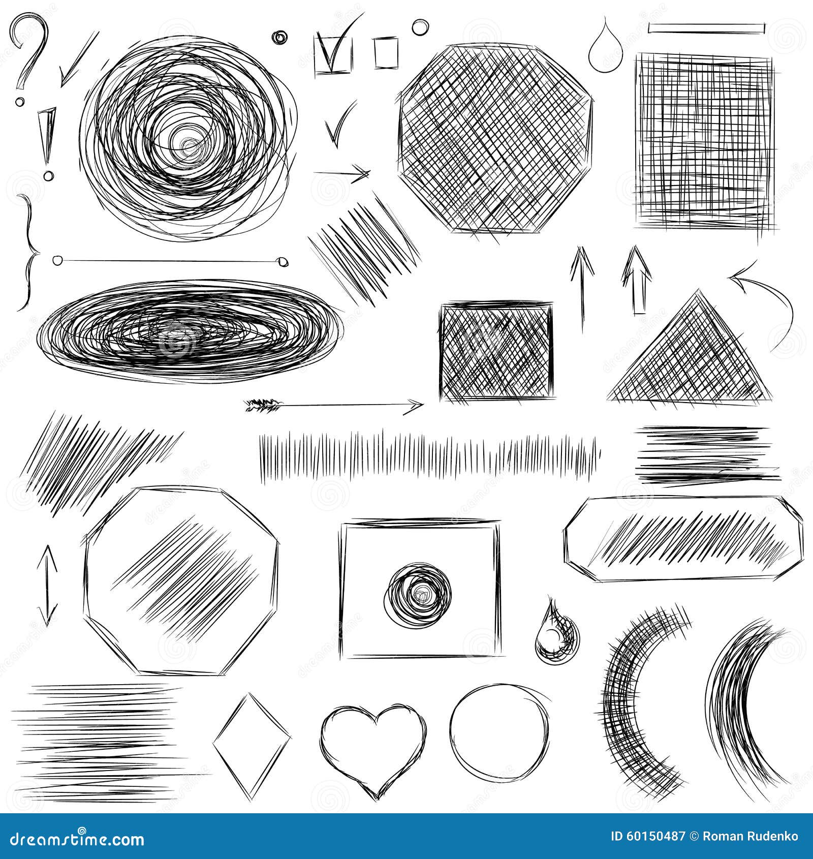 Pencil Sketches.Hand Drawn Scribble Shapes a Set of Doodle Line Stock ...