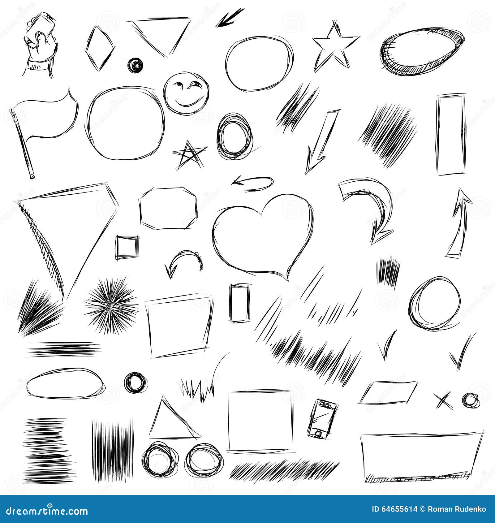 Pencil Sketches.Hand Drawn Scribble Shapes a Set of Doodle Line Stock ...