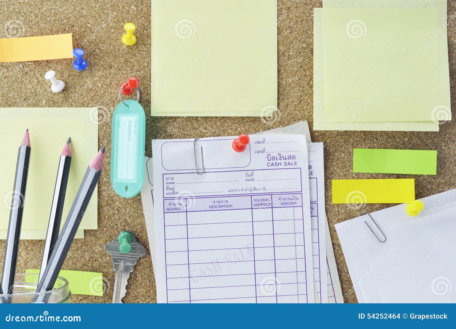 Pencil Sticky Notes Pin Key Tag Name Cork Board Stock Photos - Free ...