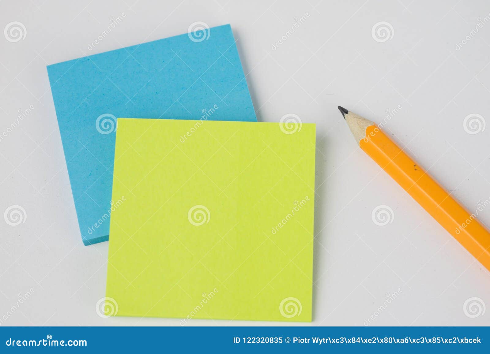 Pencil and Sticky Notes on a White Table. Office Accessories for Stock ...