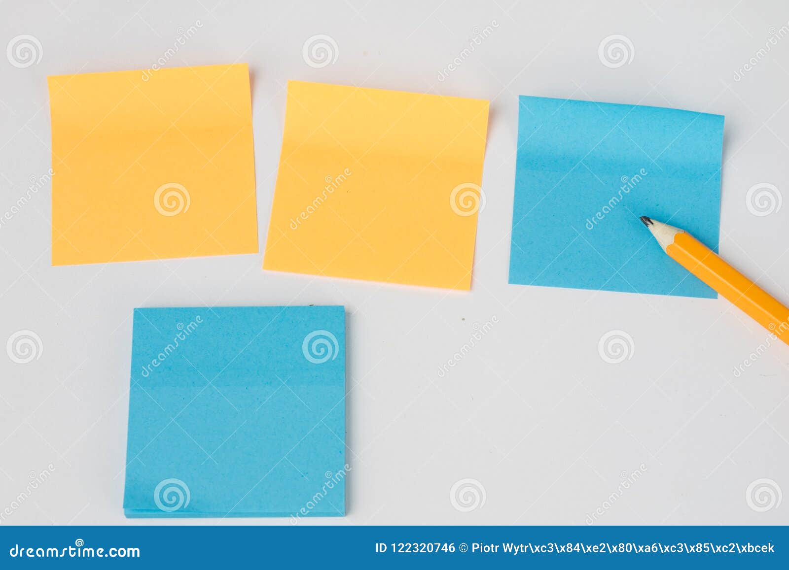 Pencil and Sticky Notes on a White Table. Office Accessories for Stock ...