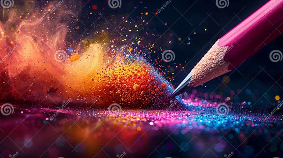 Explosive Burst of Color with Pencil in Dark Background Stock ...