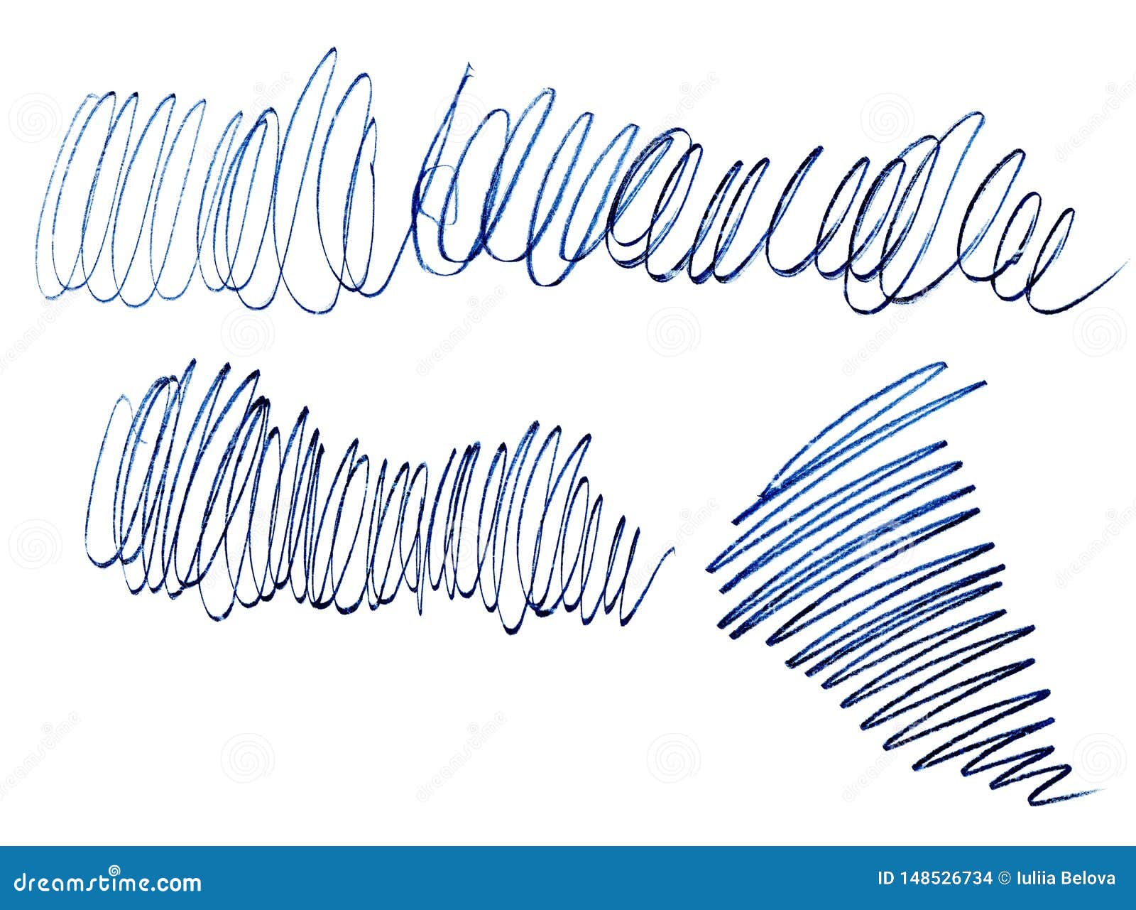 Pencil Stroke of Curl, Blue Line Bitmap.Grunge Texture. Graphical ...