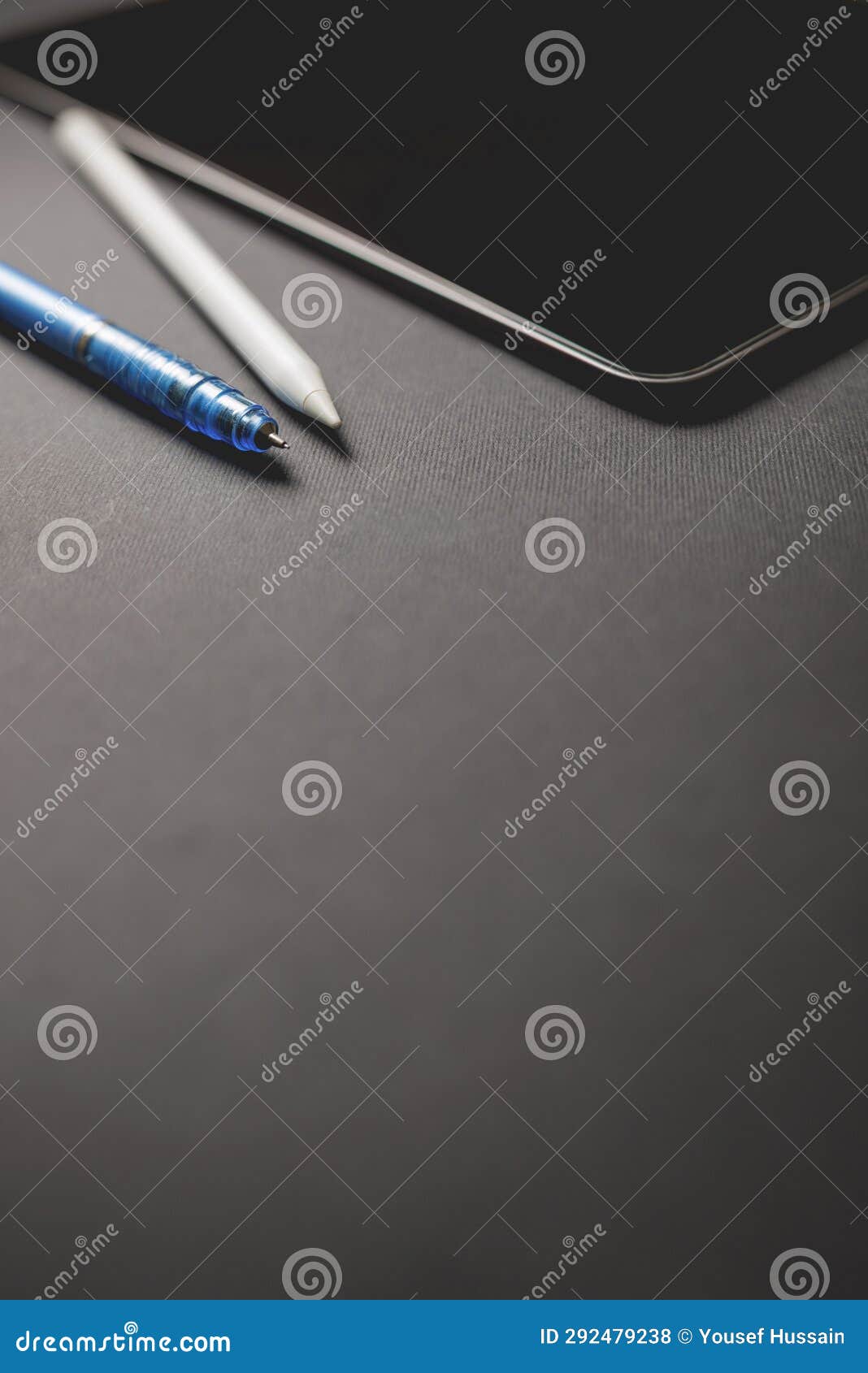 Pencil and Tablet Computer on a Gray Background Stock Photo - Image of ...