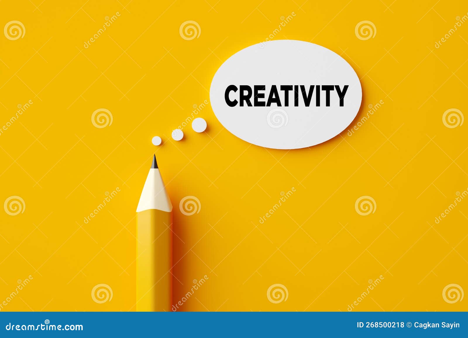 Pencil and Thought Bubble with the Word Creativity on Yellow Background ...