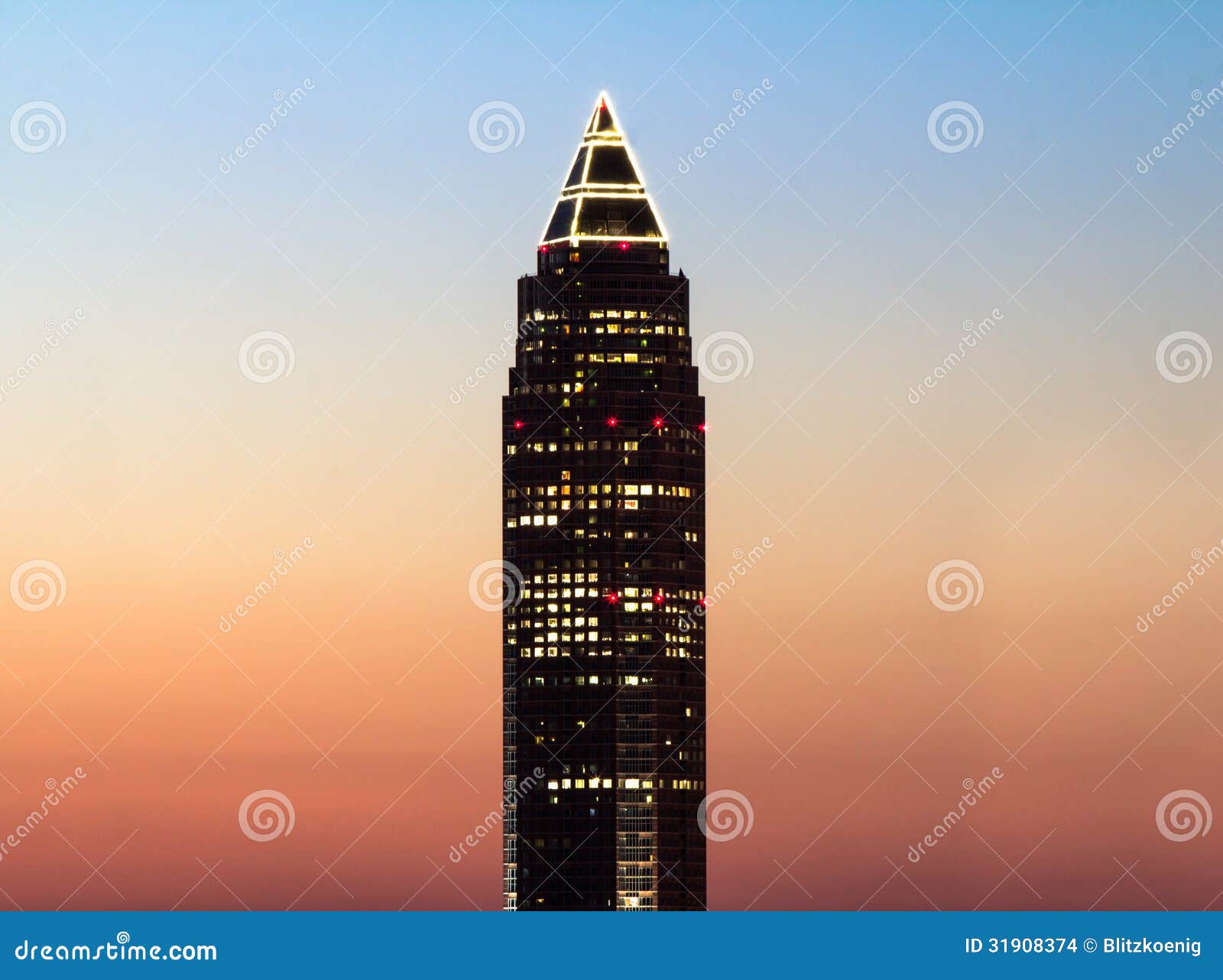The Pencil Tower(Messeturm) at Sunset Stock Photo - Image of metropolis ...