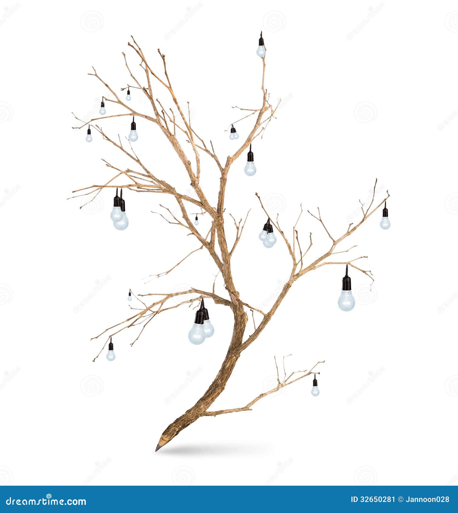 Pencil Tree Shaped with Light Bulb Stock Image - Image of growth ...