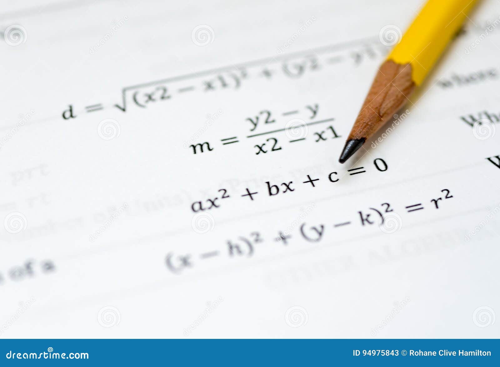 Pencil on White Paper with Mathematical Formulas Visible Stock Image ...