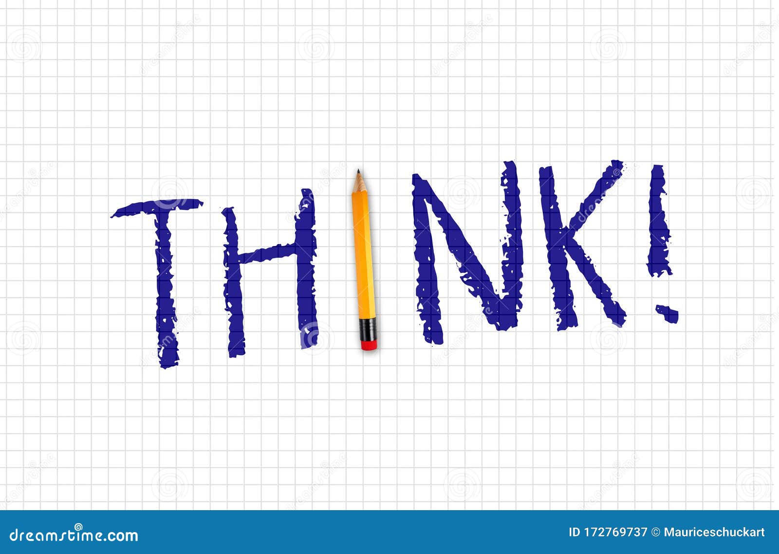 Pencil with Word THINK on Blue Background Metaphor for Brainstorming ...