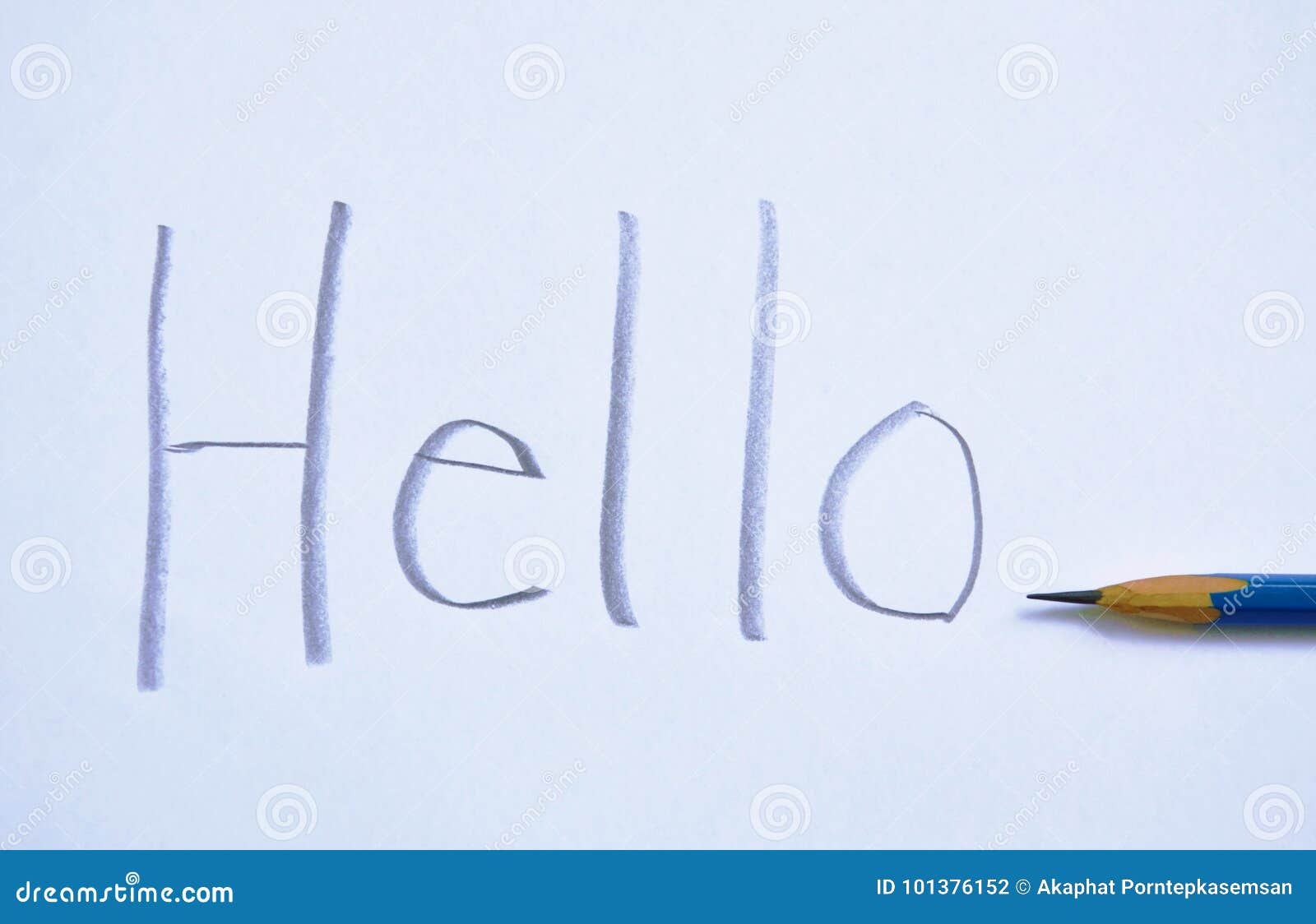 Pencil Write Hello Word on White Paper Stock Photo - Image of carbon ...