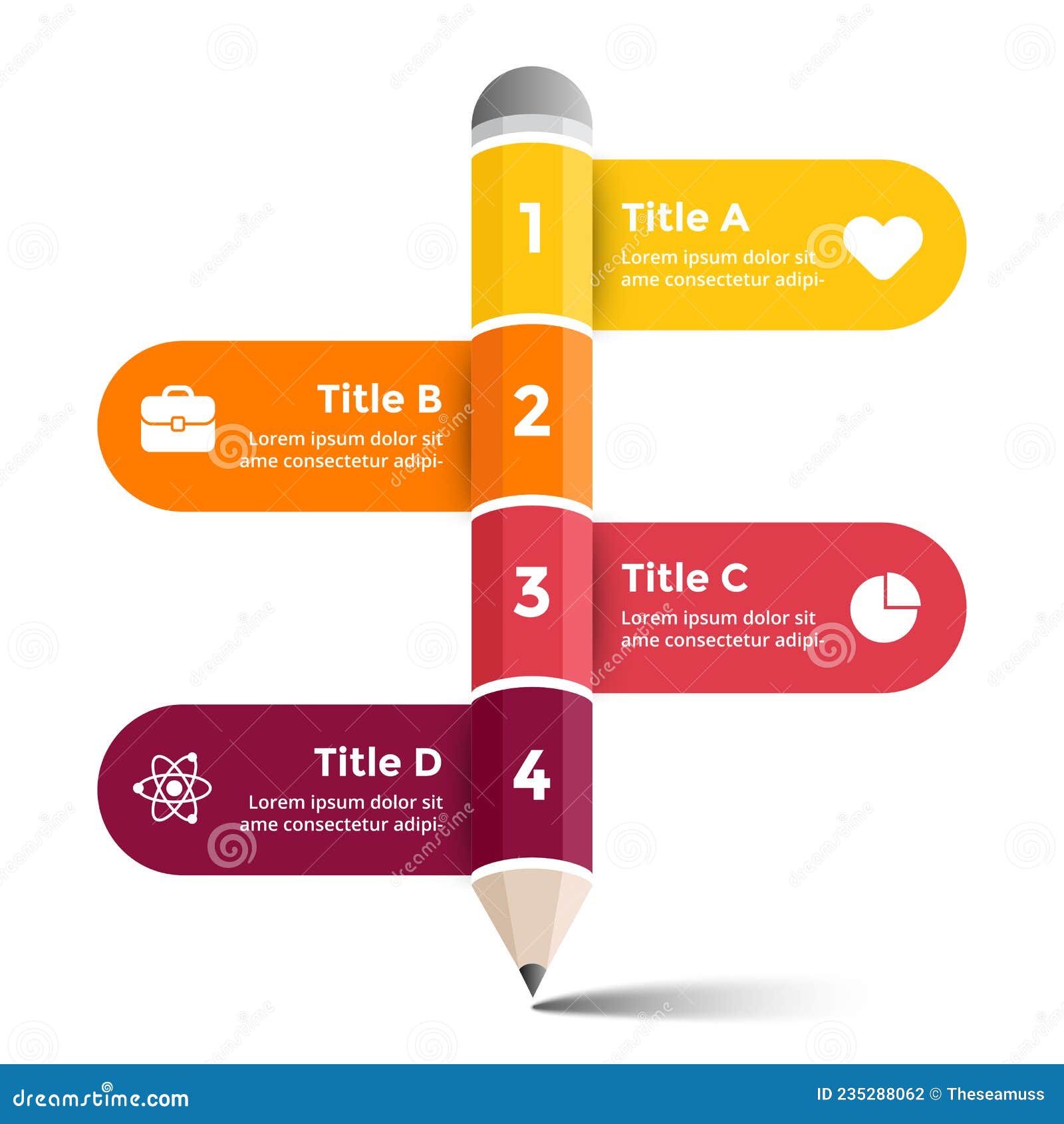 Pencil Write Infographic. Educational 3D Concept. 4 Steps Options ...