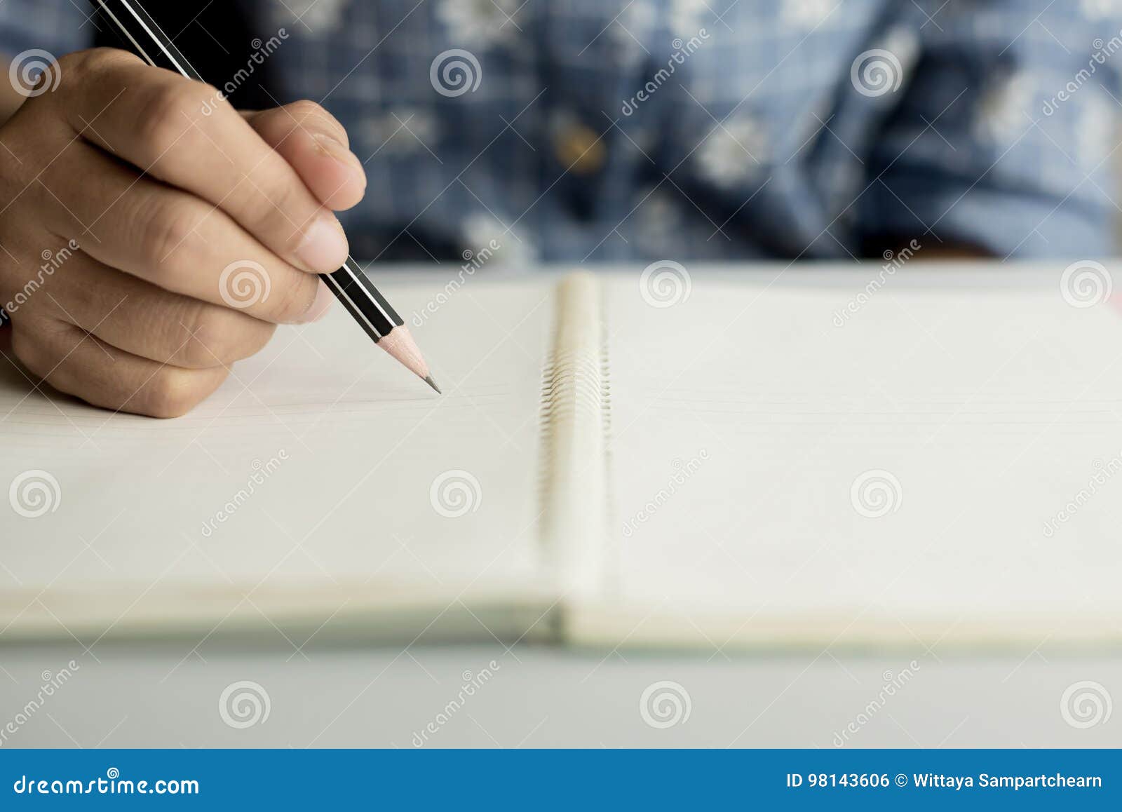 Pencil write on notebook stock photo. Image of note, hands - 98143606