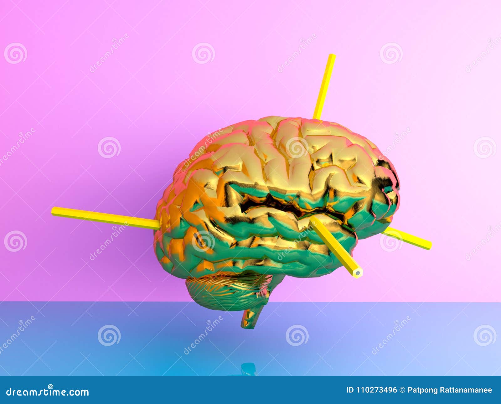 Pencile Injection into the Brain . Minimal Concept Idea.3d Rendering ...