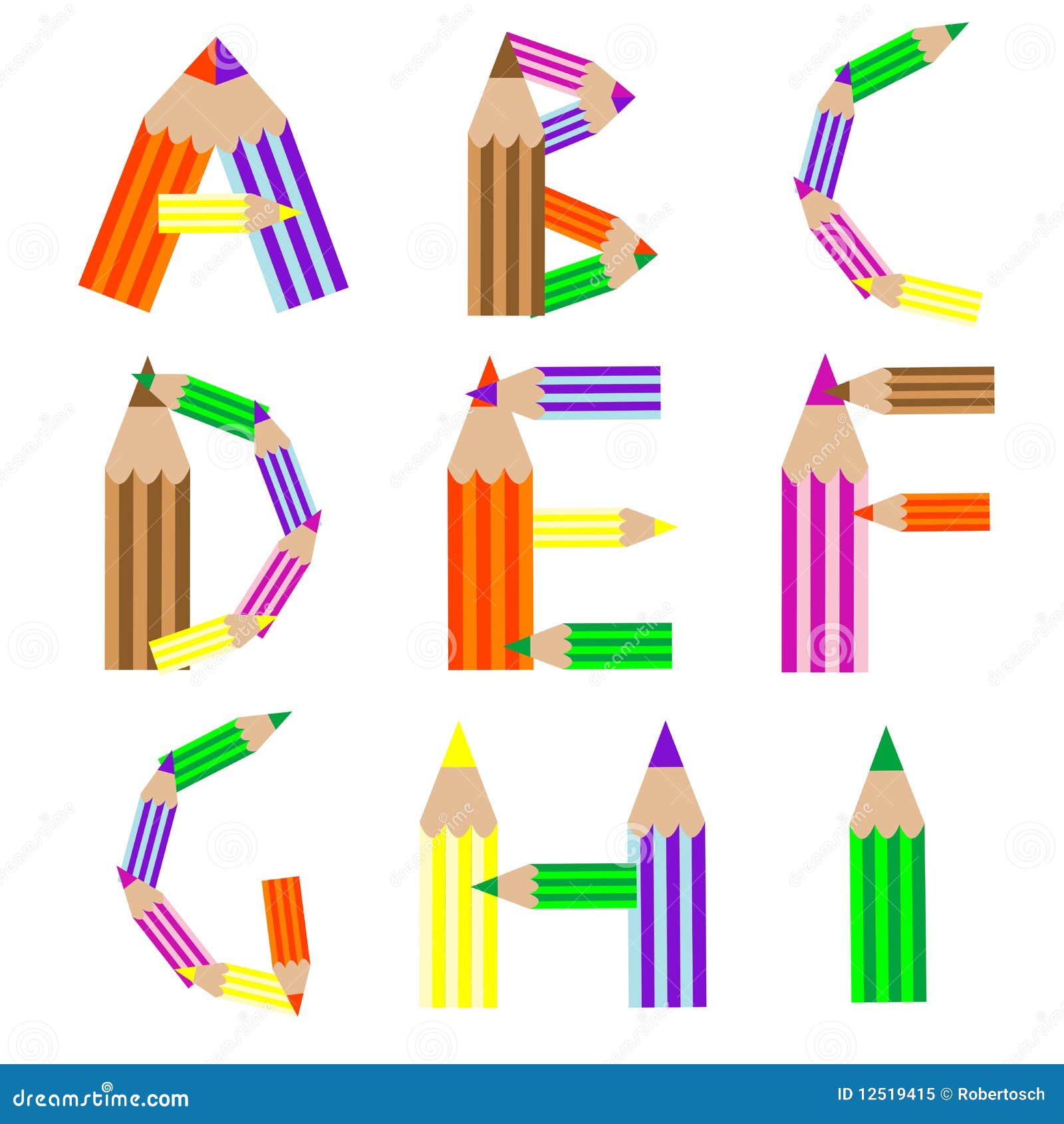 Pencils alphabet a-I stock vector. Illustration of conceptual - 12519415