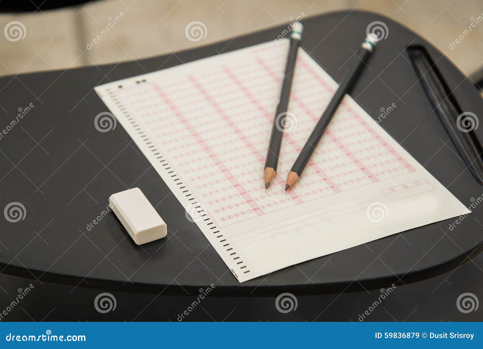Pencils And Eraser Put On Optical Mark Recognition Sheet In Examination ...