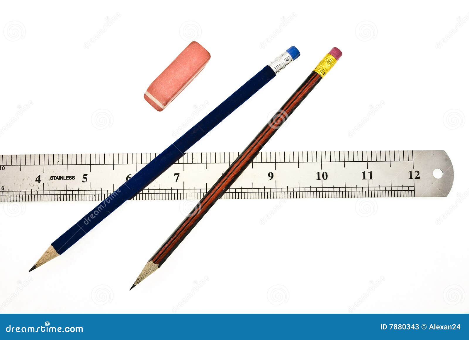 Pencils, eraser and ruler stock image. Image of descriptive - 7880343