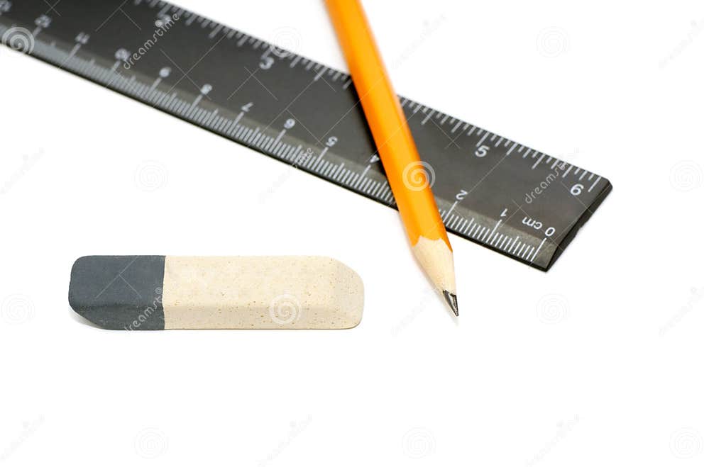 Pencils, eraser and ruler stock photo. Image of office - 8453170