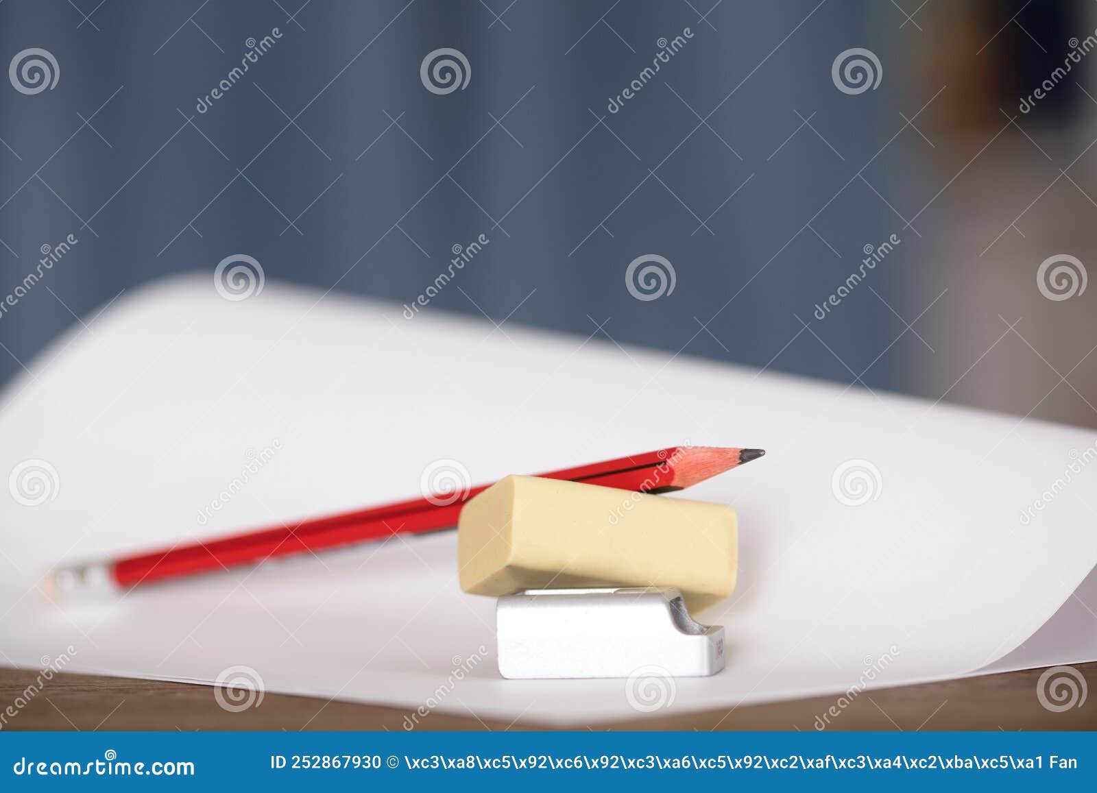 Pencils and Erasers on the Test Paper Stock Photo - Image of college ...