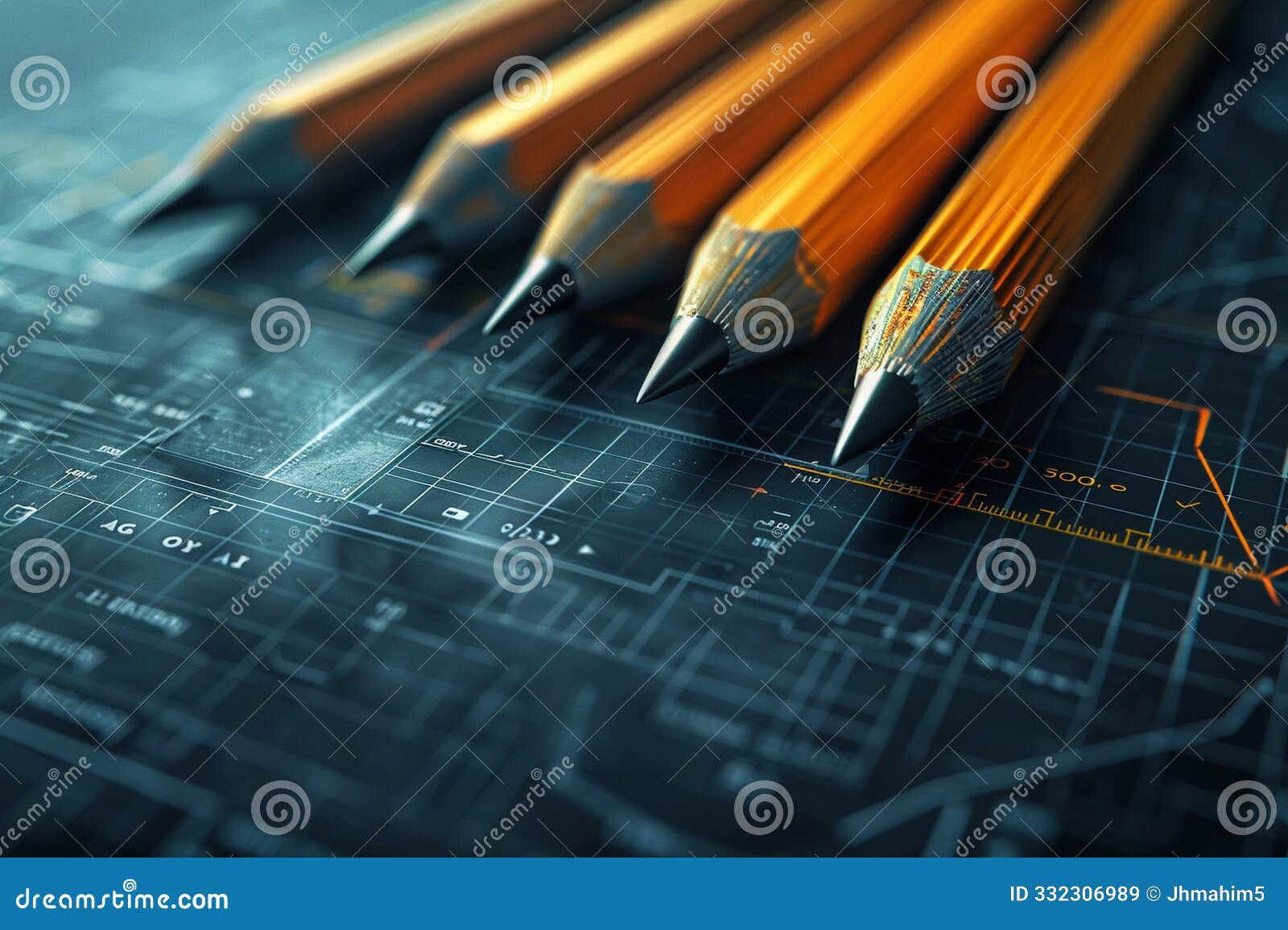 Pencils on Graph Paper stock image. Image of abstract - 332306989