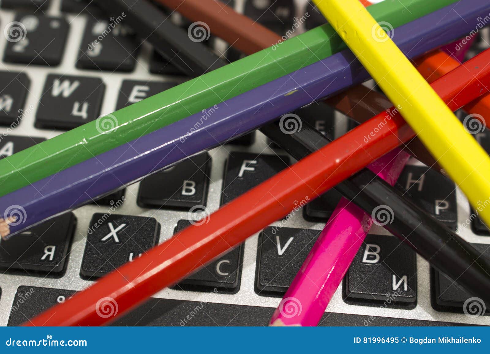 Pencils and keyboard stock image. Image of keyboard, creativity - 81996495