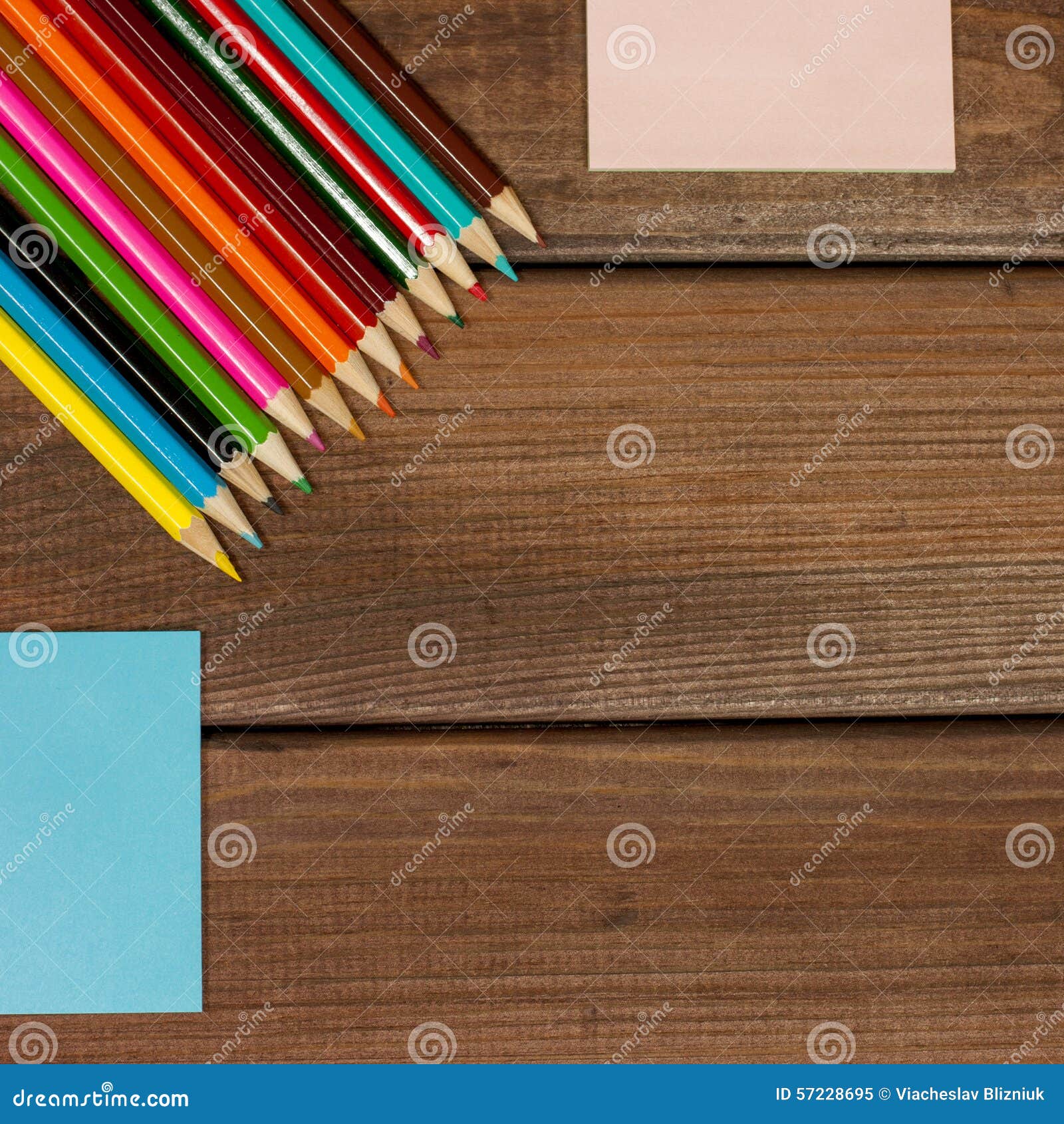 Pencils and Note Papers on a Background of Dark Wood Tables Stock Image ...