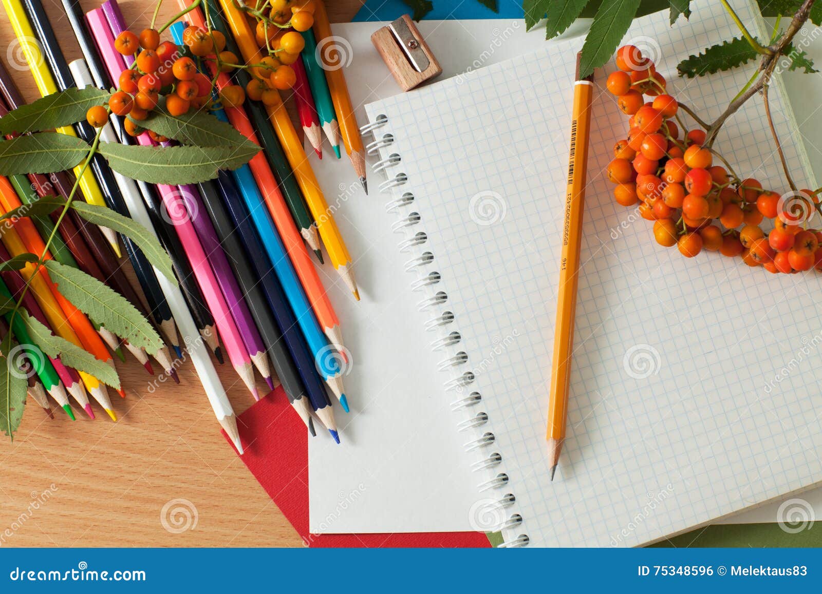 Pencils and notebook stock photo. Image of pencil, group - 75348596